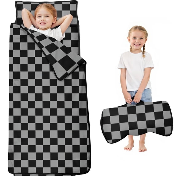 Gray and Black Checkered Pattern Kids Nap Mat, Sleeping Mat with ...