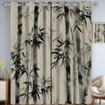 Gray Black Ink Painting Style Blackout Curtains 2 Panels Bamboo Pattern ...