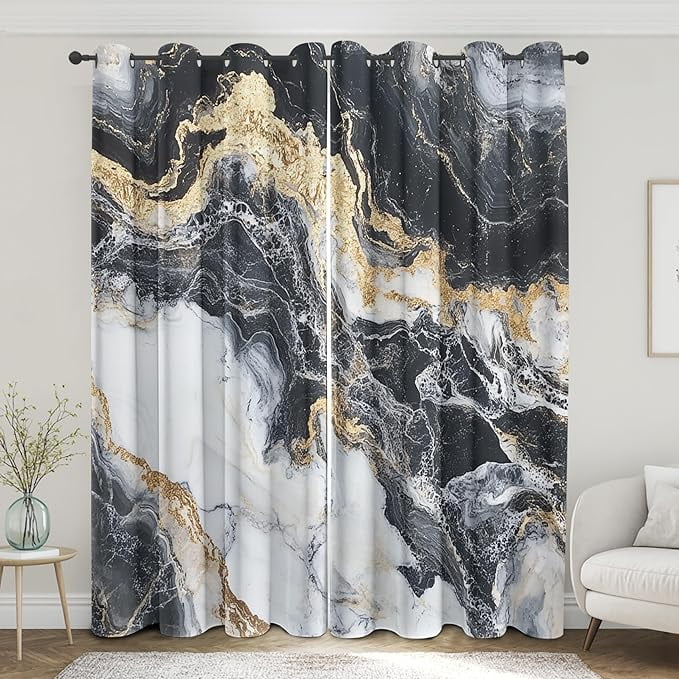 Gray Black Marble Curtains - Modern Marble Blackout Curtains For ...