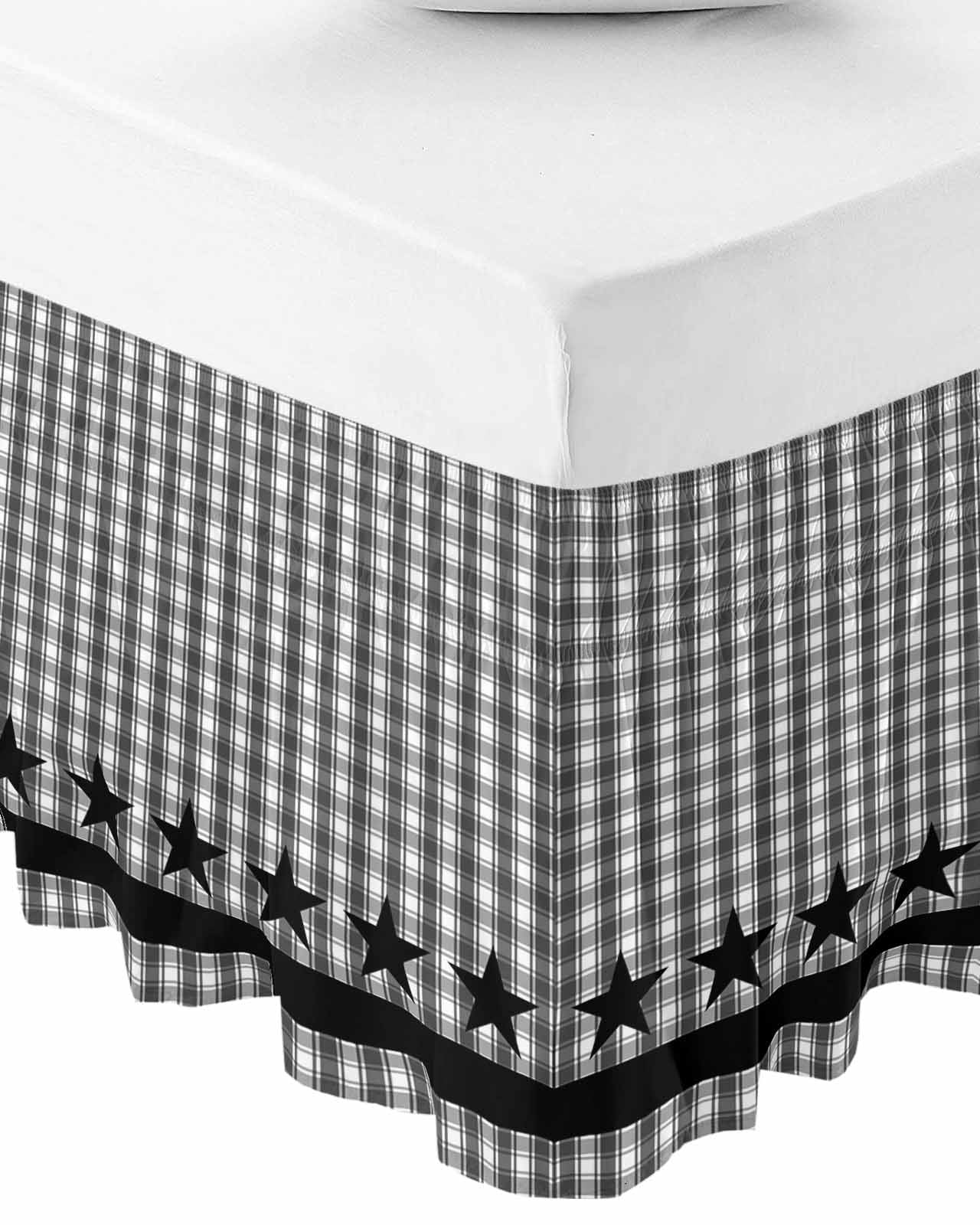 Gray Black Plaid Wrap Around Bed Skirts for Queen Bed 16" Drop,Bed ...