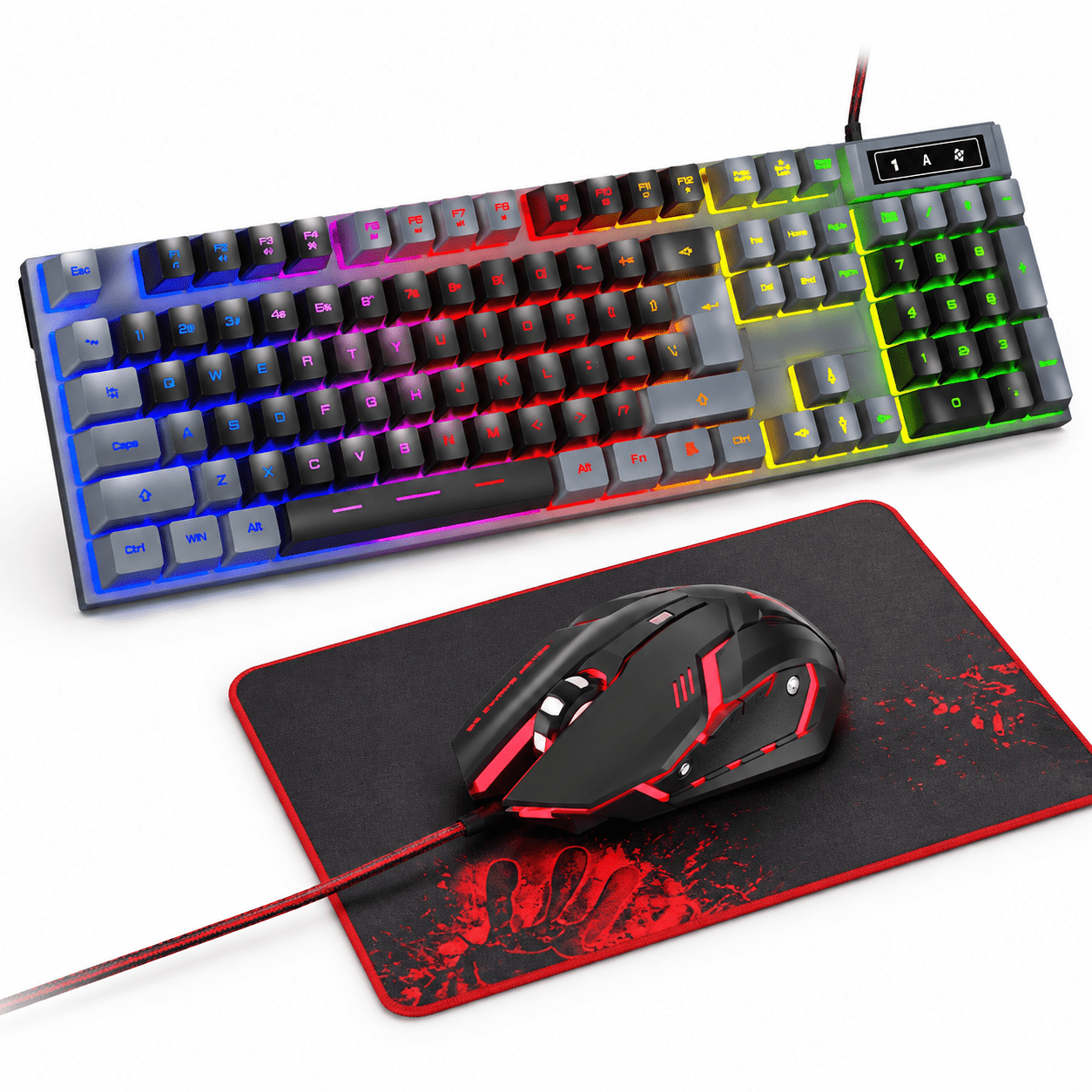 Gray & Black Wired LED Gaming Mouse and Pad Set for PC Laptop PS4 ...