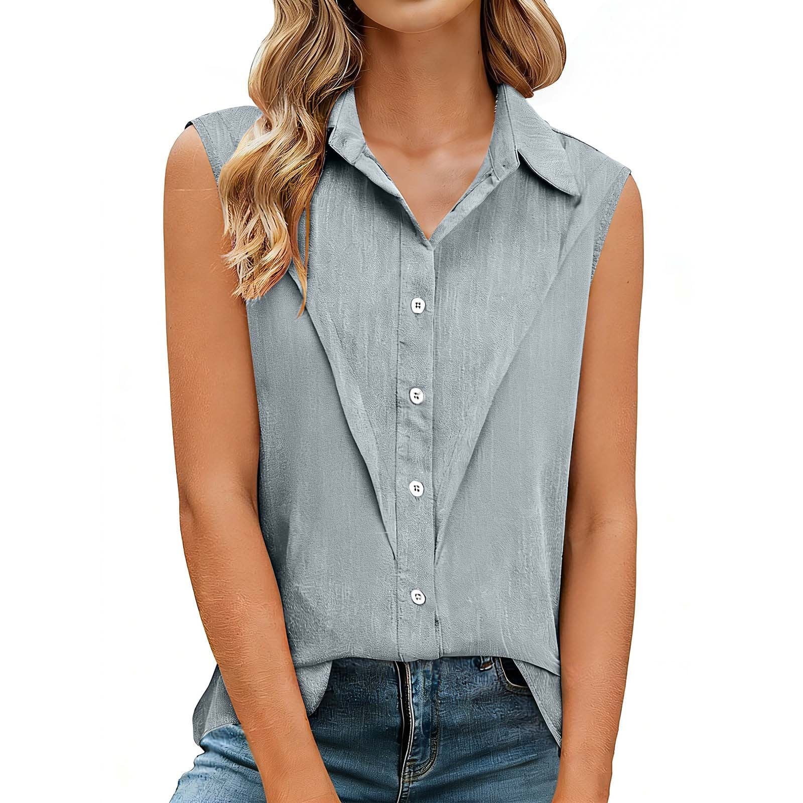 Gray Blouse for Women Fashion Daily Casual Linen Sleeveless Casual Fit ...