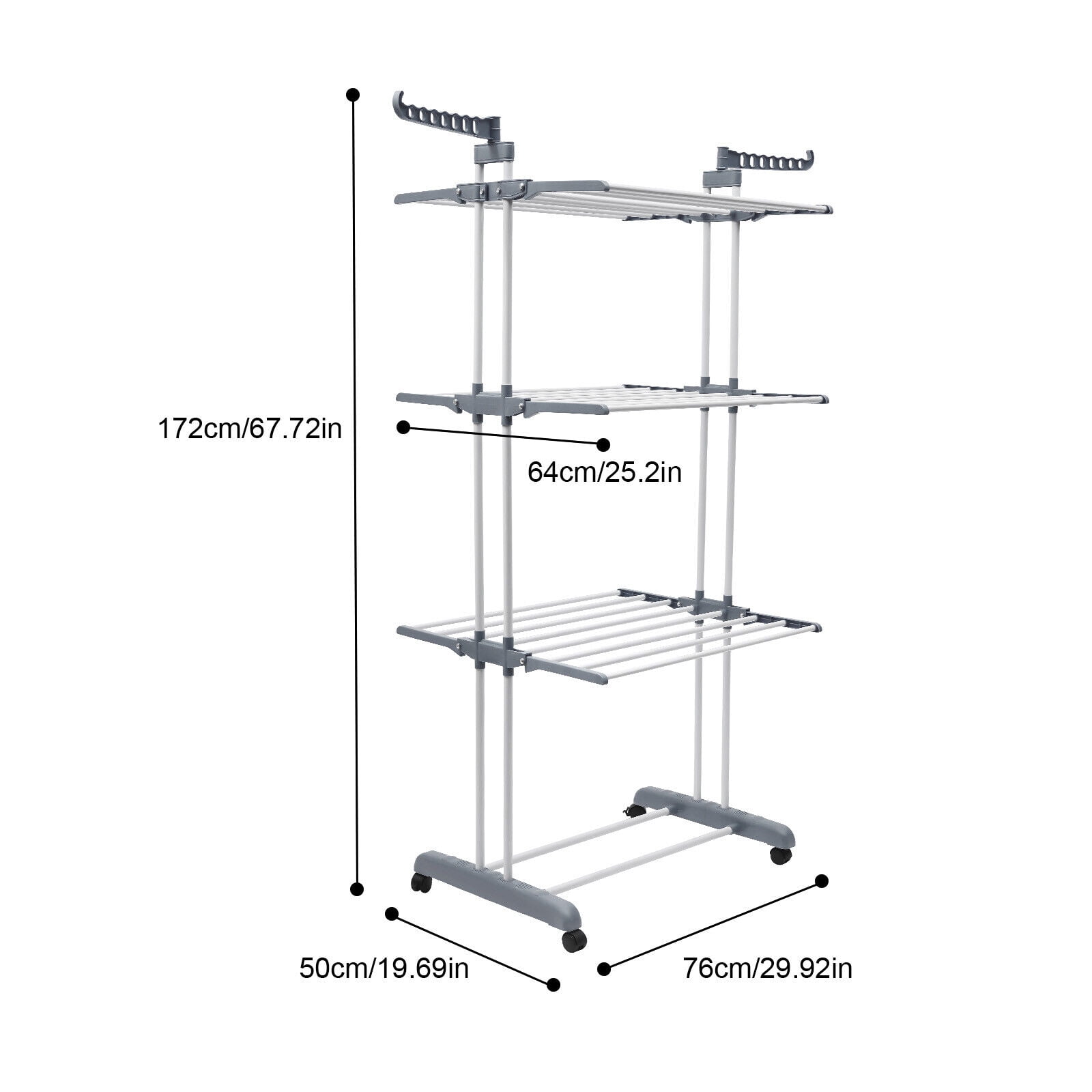 Gray/Blue 67" Laundry Clothes Storage Drying Rack 7 Hook Portable ...