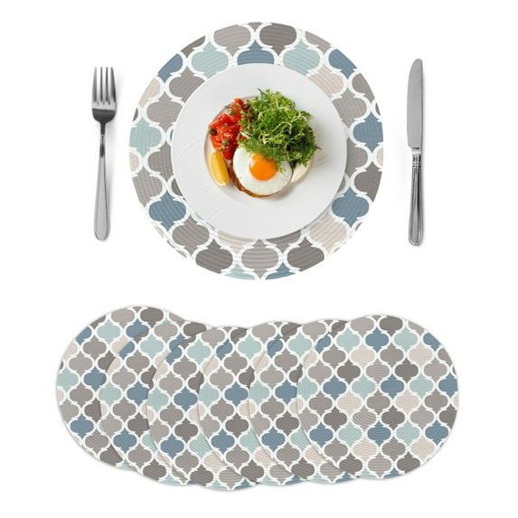 Gray Blue Beige Abstract Quatrefoil Pattern Round Table Placemats set ...