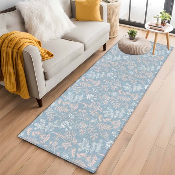 Gray Blue Dandelion Kitchen Runner Rug 2x6 Washable Runners for Hallway ...