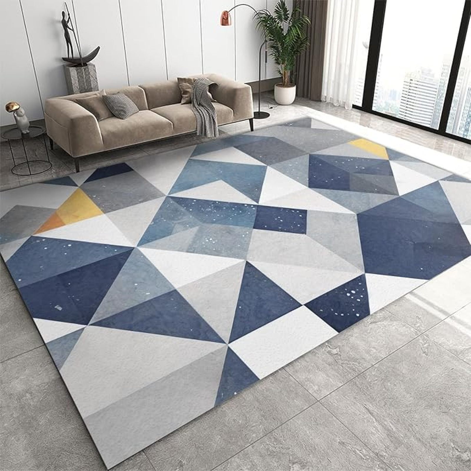 Gray Blue Geometric Triangles Area Rug, Abstract Irregular Pattern ...