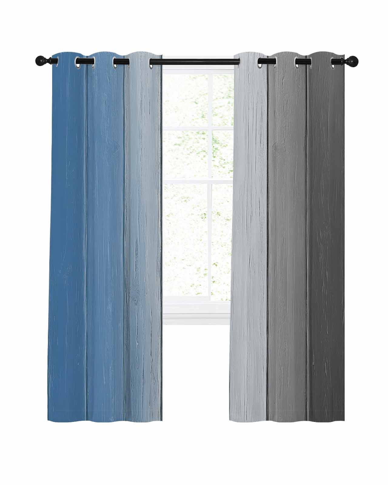 Gray Blue Gradient Blackout Curtains 84 Inches Length, Ombre Farmhouse ...