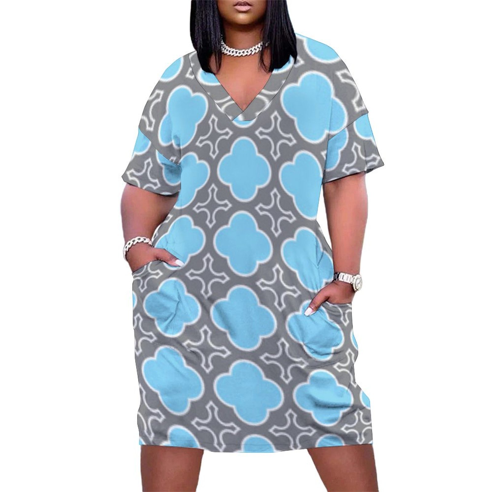 Gray Blue Repeating Geometric Pattern Summer Dresses for Women Beach ...