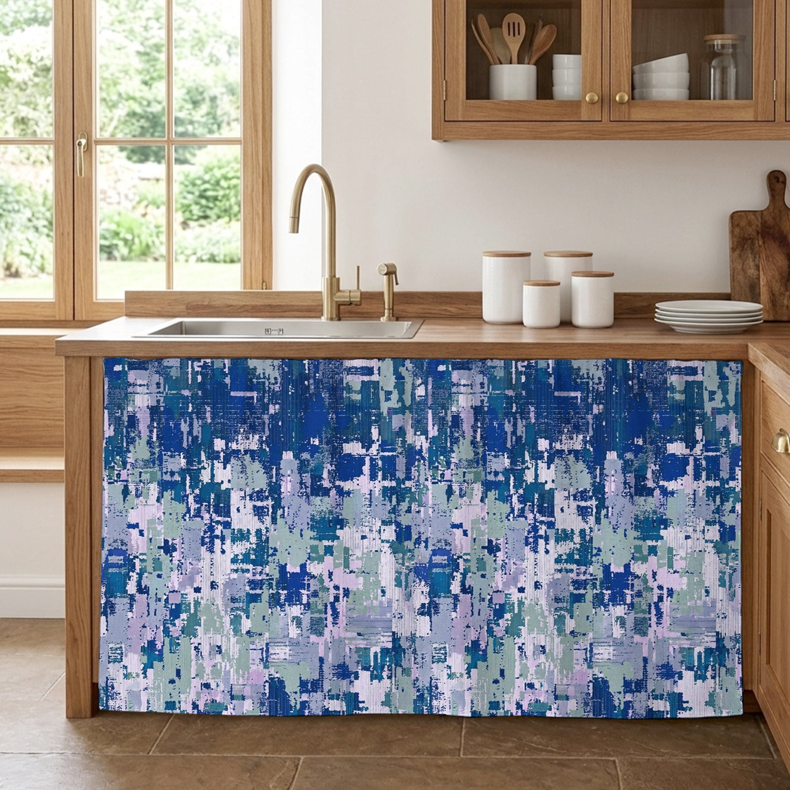 Gray Blue Scratch Marks Cabinet Curtains 32" W x 55" L, Abstract ...