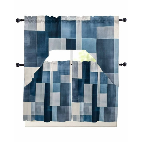 Gray Blue Swag Valance and Tier Curtains Set Modern Square Graffiti ...