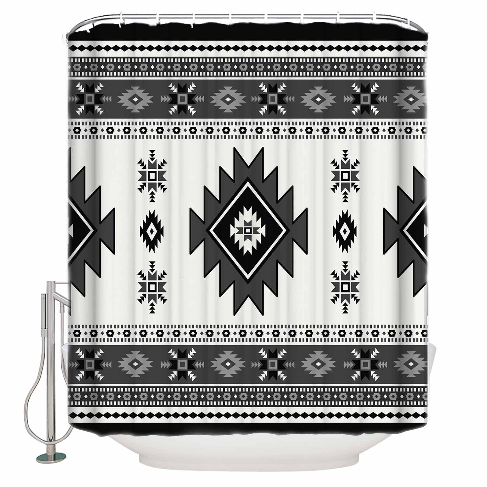 Gray Boho Bathroom Shower Curtains with 12 Hooks Polyester Waterproof ...