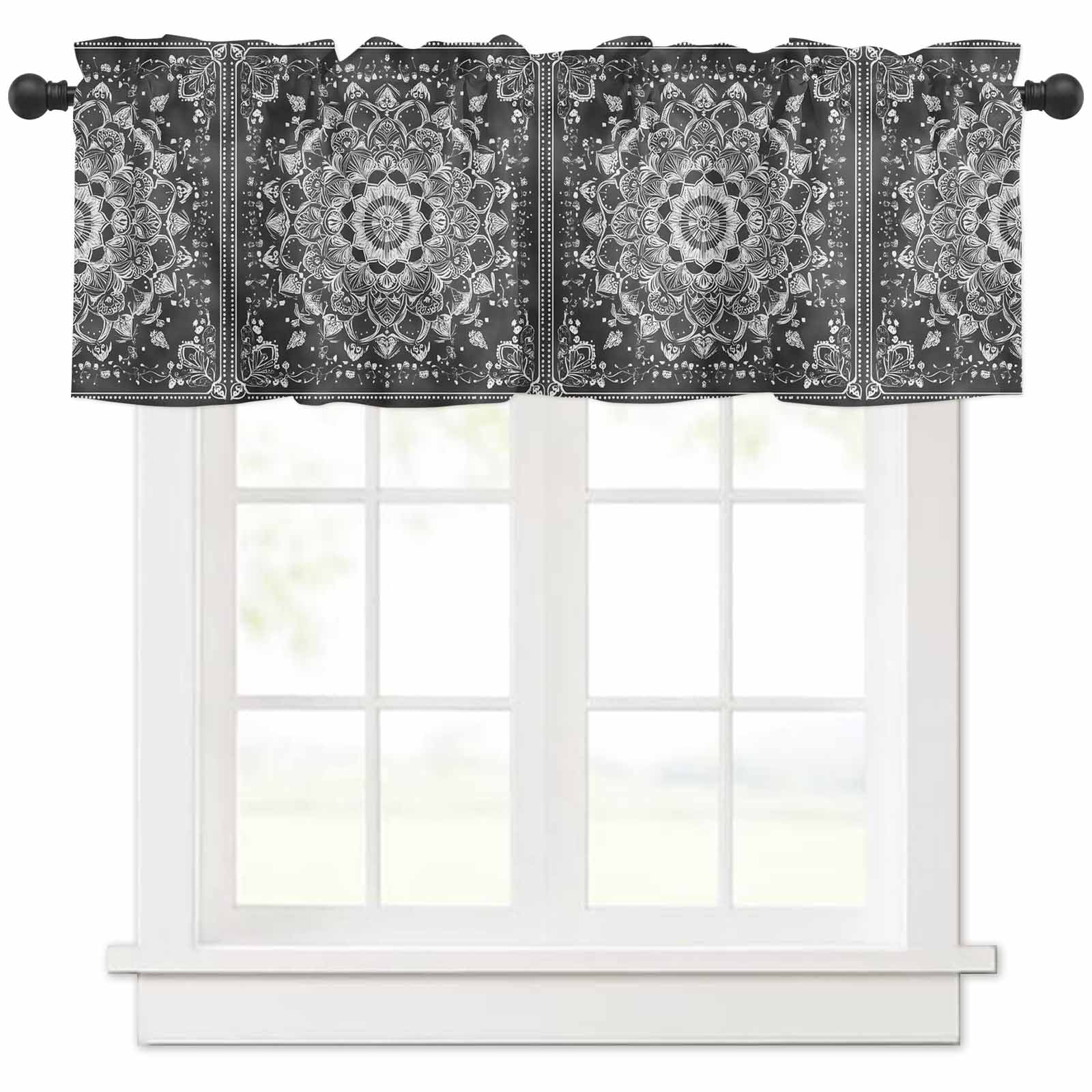 Gray Boho Floral Valances for Windows Farmhouse Kitchen Curtains ...