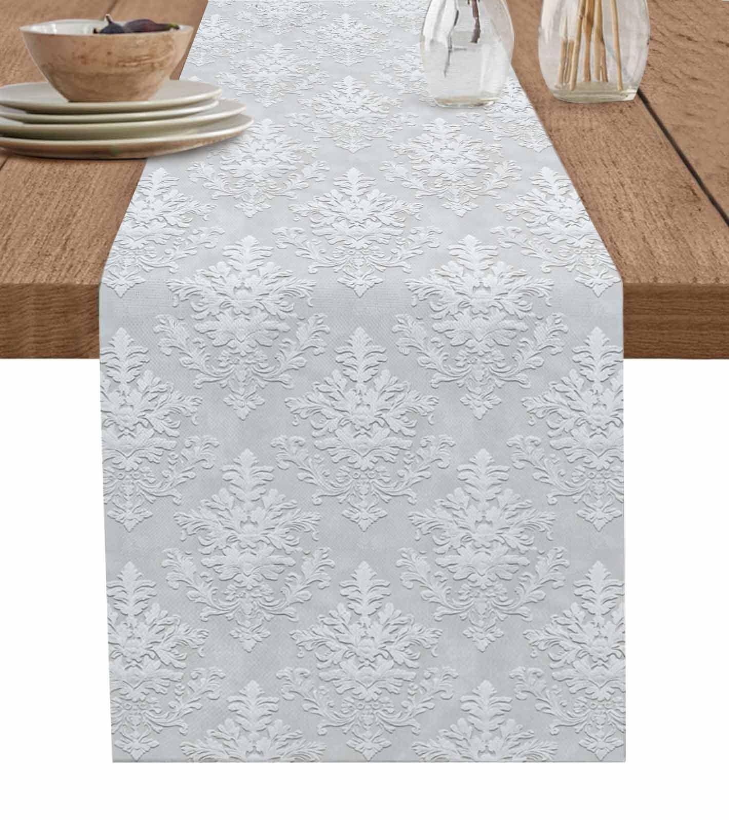 Gray Boho Table Runner 72 Inches, Ethnic Vintage Abstract Floral ...