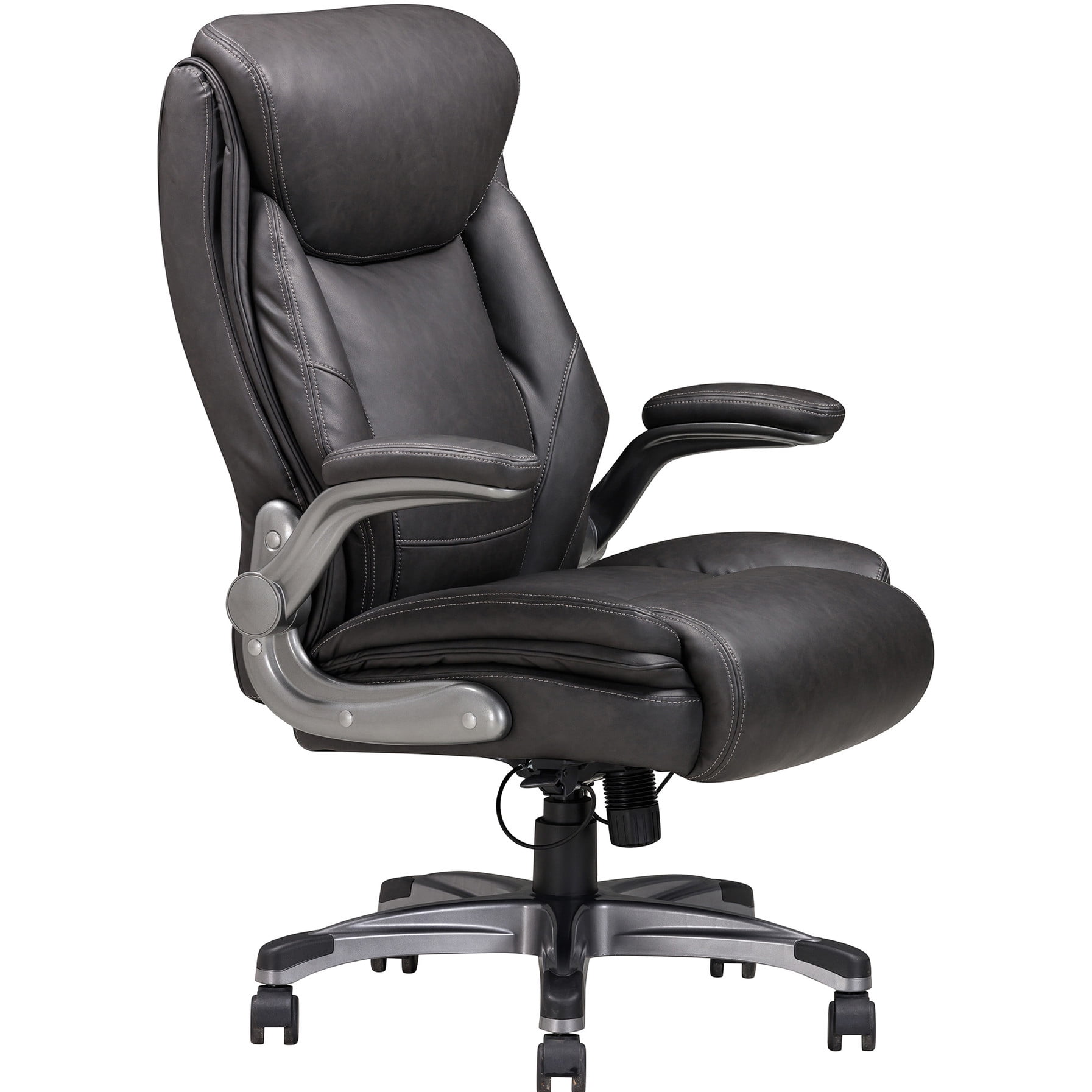 Gray Bonded Leather Executive Chair - Nylon Casters for Mobility ...