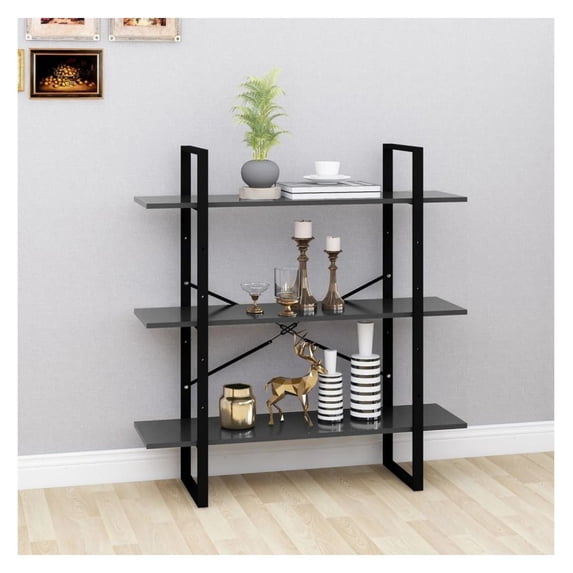 Gray Bookcase 39.4 Inch - Engineered Wood Book Cabinet with 3 Shelves ...