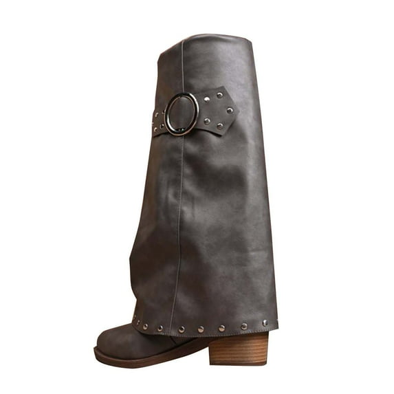 Gray Boots For Women Pointed Toe British Style Belt Buckle Below The ...