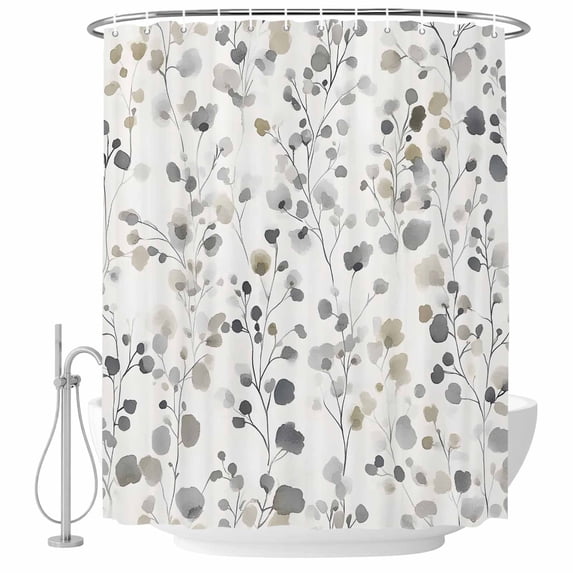 Gray Botanical Shower Curtain Set - Extra Long 72" x 96" Washable ...