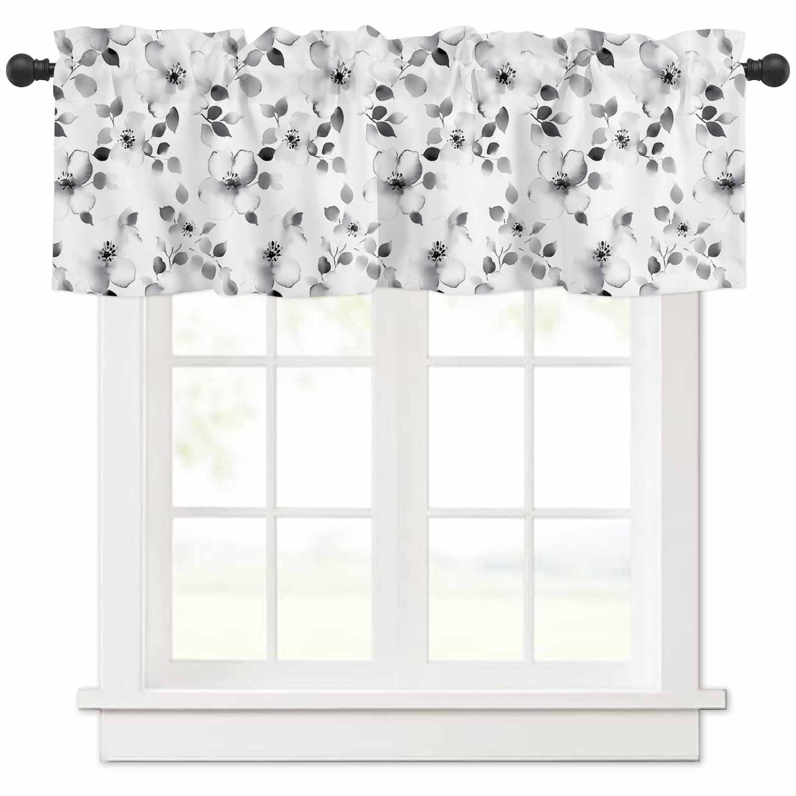 Gray Botanical Valances for Windows Farmhouse Kitchen Curtains Valances ...