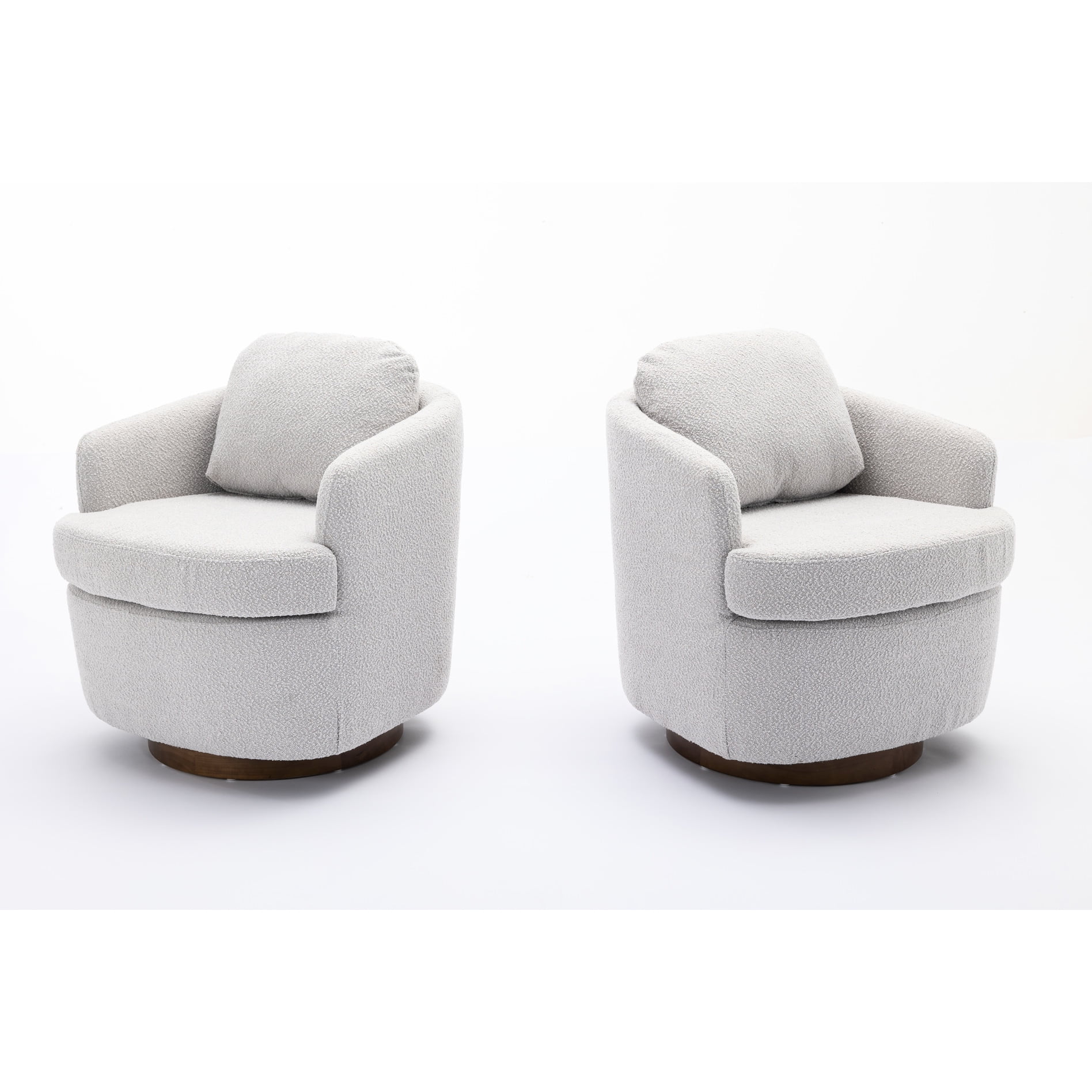 Gray Boucle Fabric Accent Chair With 360-degree Rotation And Eucalyptus ...