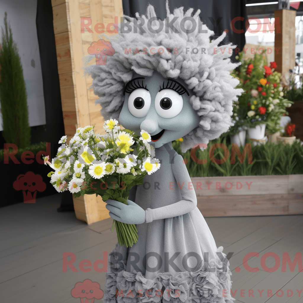 Gray Bouquet Of Flowers REDBROKOLY mascot costume character dressed ...