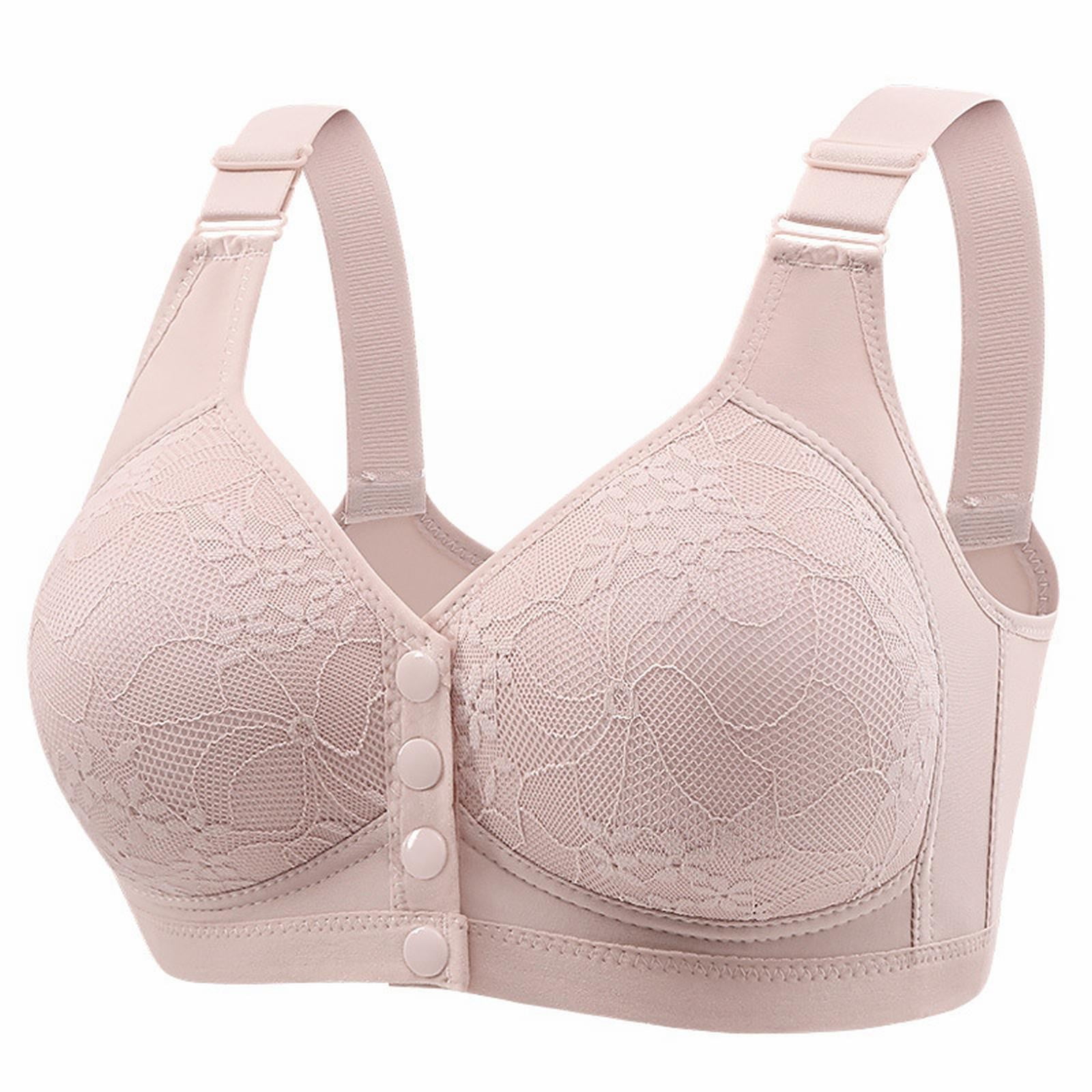 Gray Bra Women's Fixed Cup Front Open Button Bra Beauty Back Anti Sag ...
