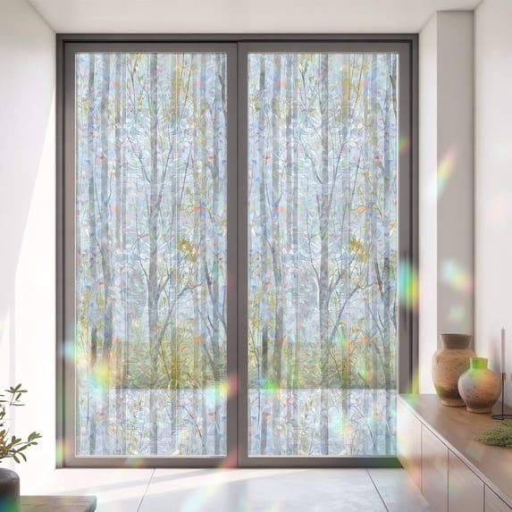 Gray Branches Golden Leaves Gradient Window Privacy Film, Rainbow Film ...