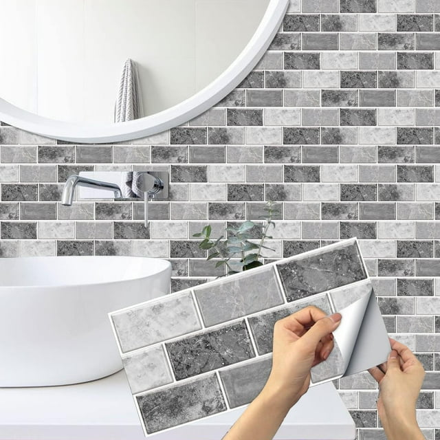 Gray Brick Mosaic Wall Stickers 11.8x5.9" Self Adhesive Vinyl Wallpaper ...