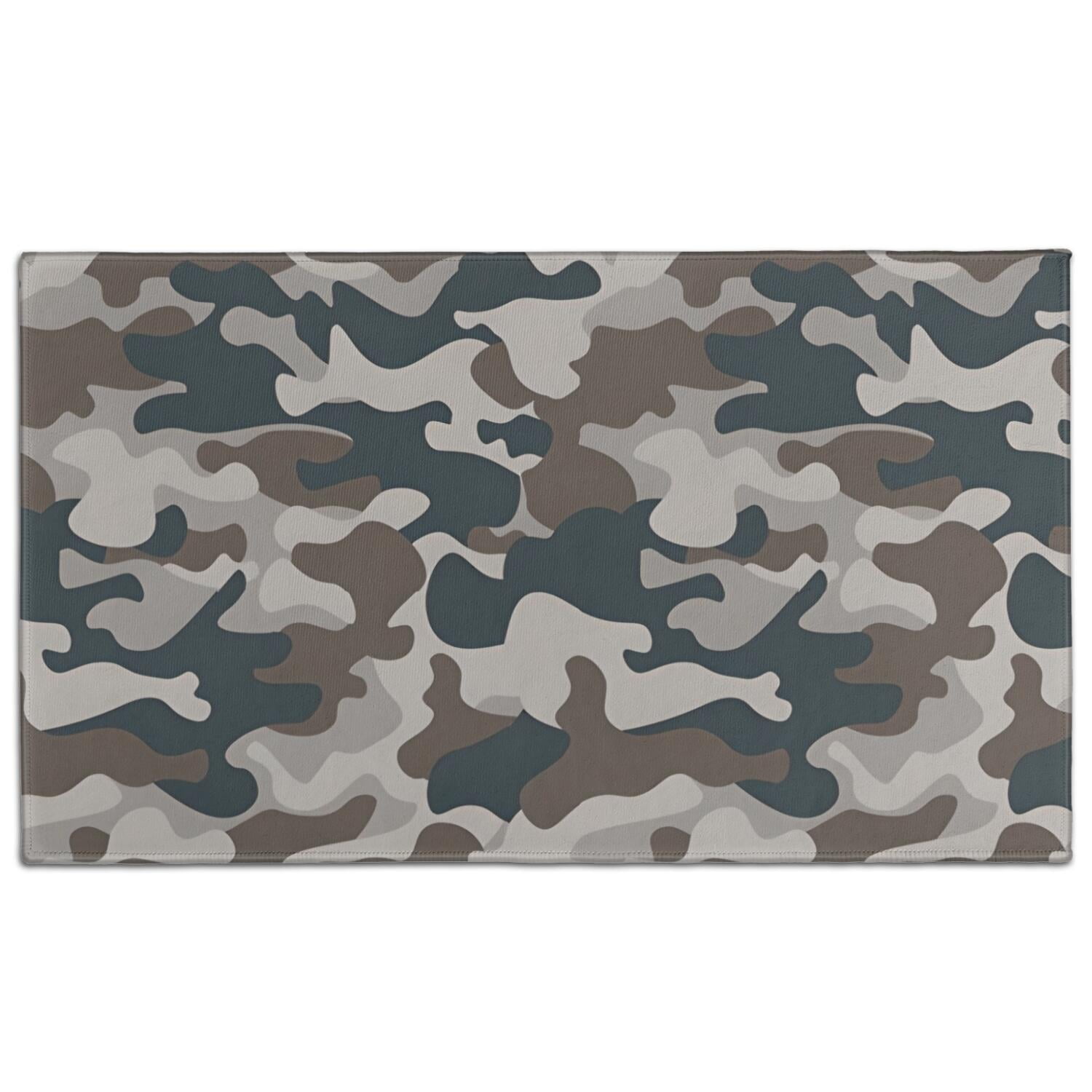 Gray Brown Camo Wavy Shapes Pattern Door Rugs,Washable Non Slip Door ...