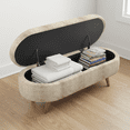 Gray Brown Pleated Oval Storage Ottoman Bench with Rubber Wood Legs for ...