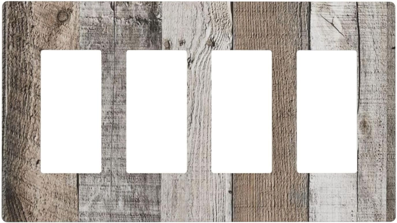 Gray Brown Wood Country Wooden 4 Gang Quad Rocker/GFCI/decorator Light ...