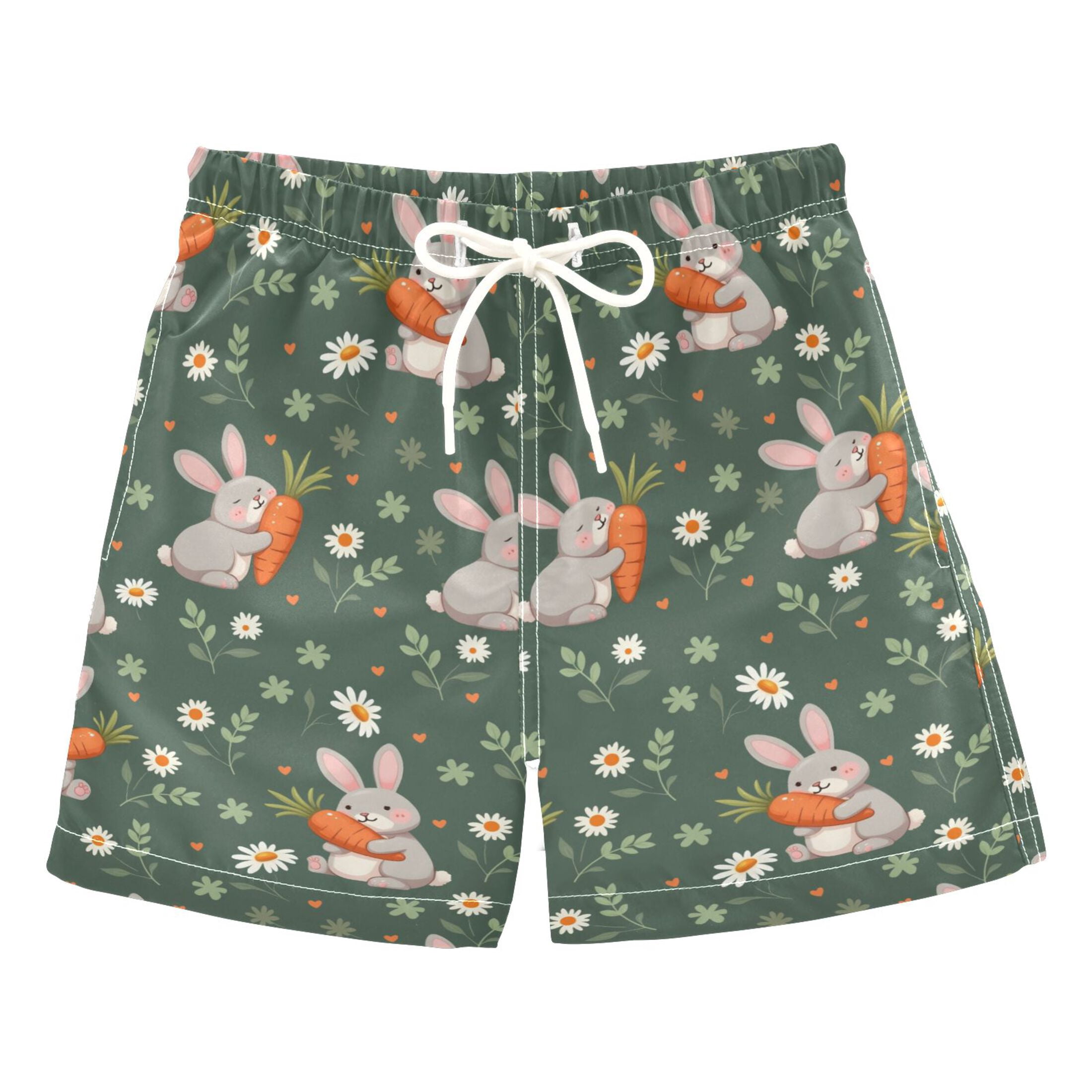 Gray Bunny Carrot Pattern Swim Trunks Quick Dry Beach Pool Board Shorts ...