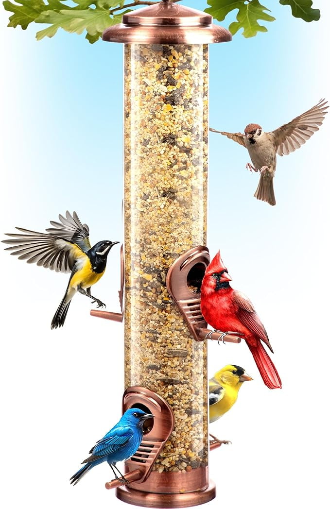 Gray Bunny Metal Hanging Bird Feeder, Brushed Copper Bird Feeders with ...