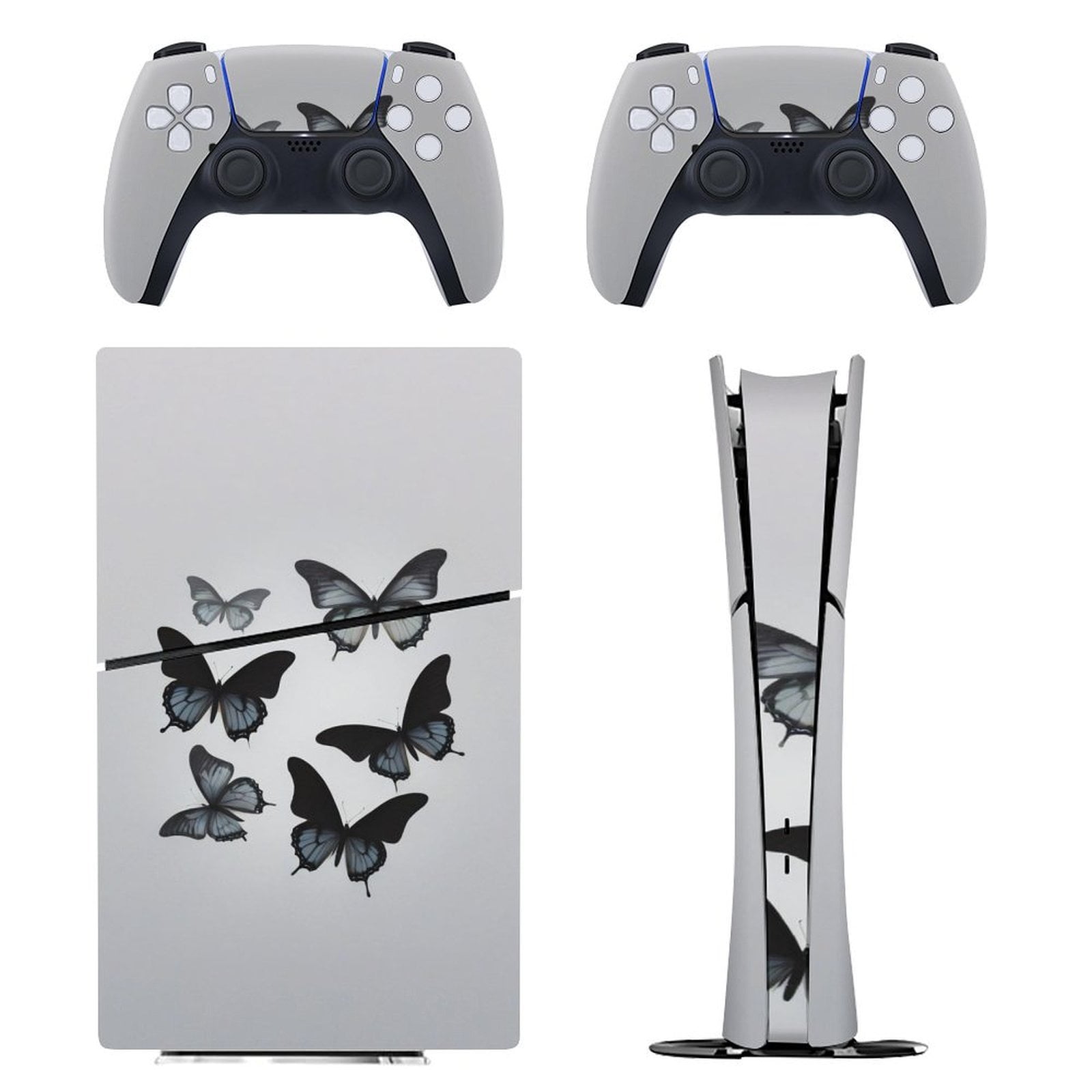Gray Butterfly Drift Console Skin Bundle for PS5 Pro Slim Disc ...