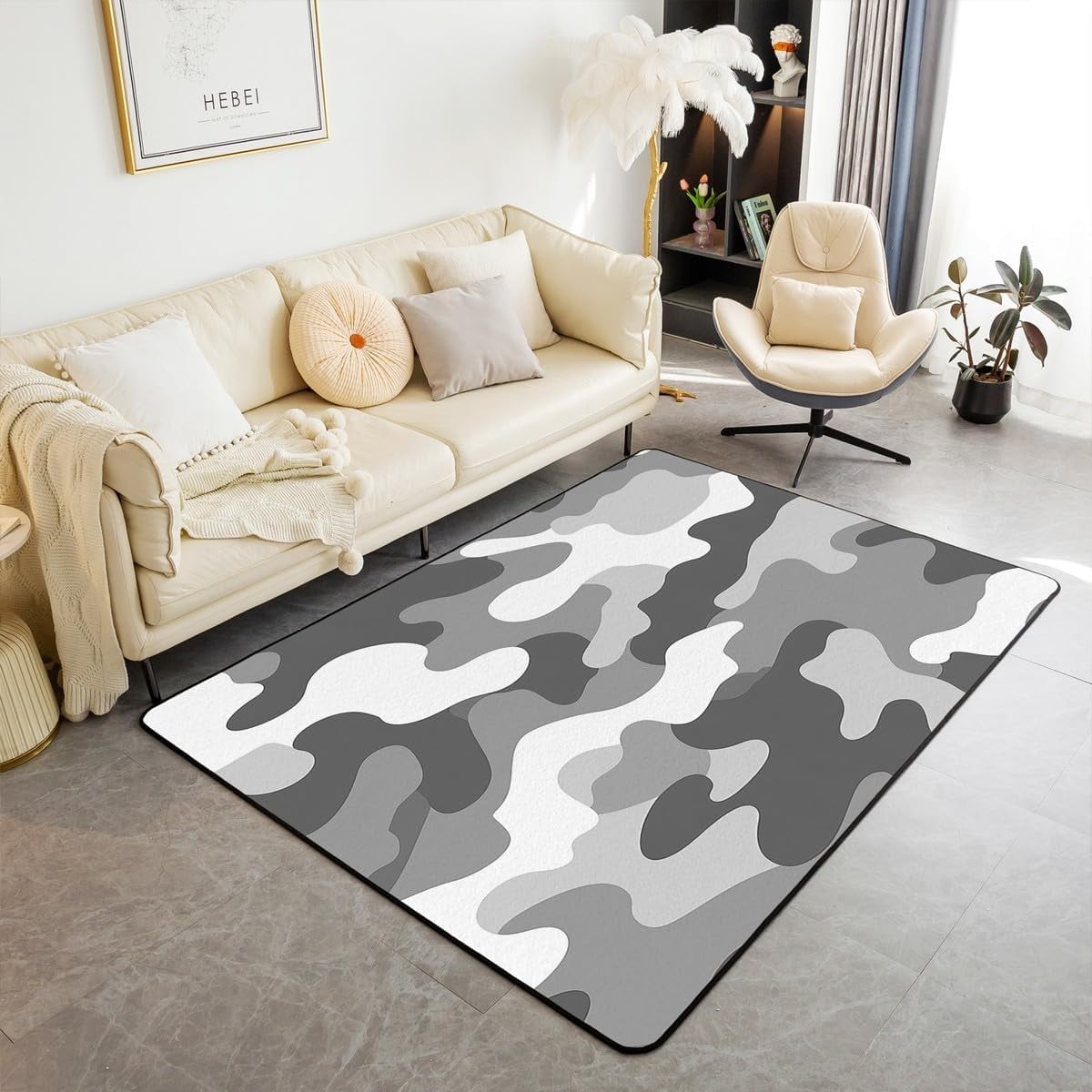 Gray Camo Ultra Soft Rugs,Abstract Gray And White Camouflage Print Non ...