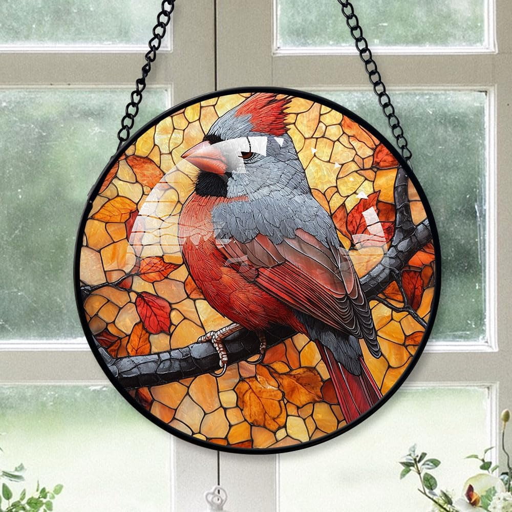 Gray Cardinal Stained Glass Suncatcher, Gray Cardinal Christmas 2025 ...