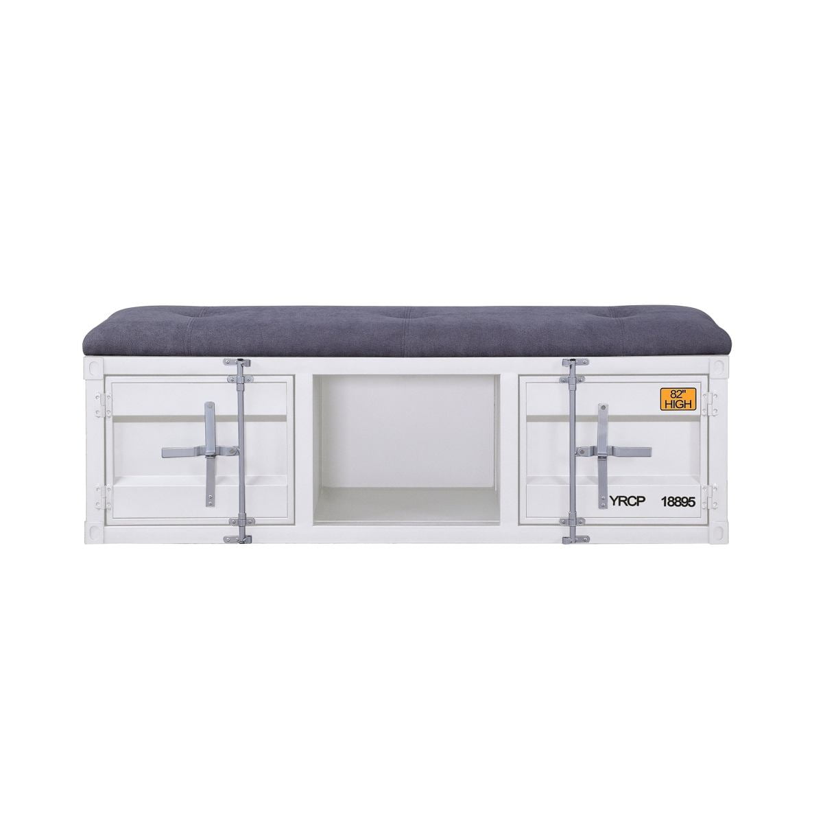Gray Cargo Storage Bench - Industrial, Metal Frame with Recessed Panels ...