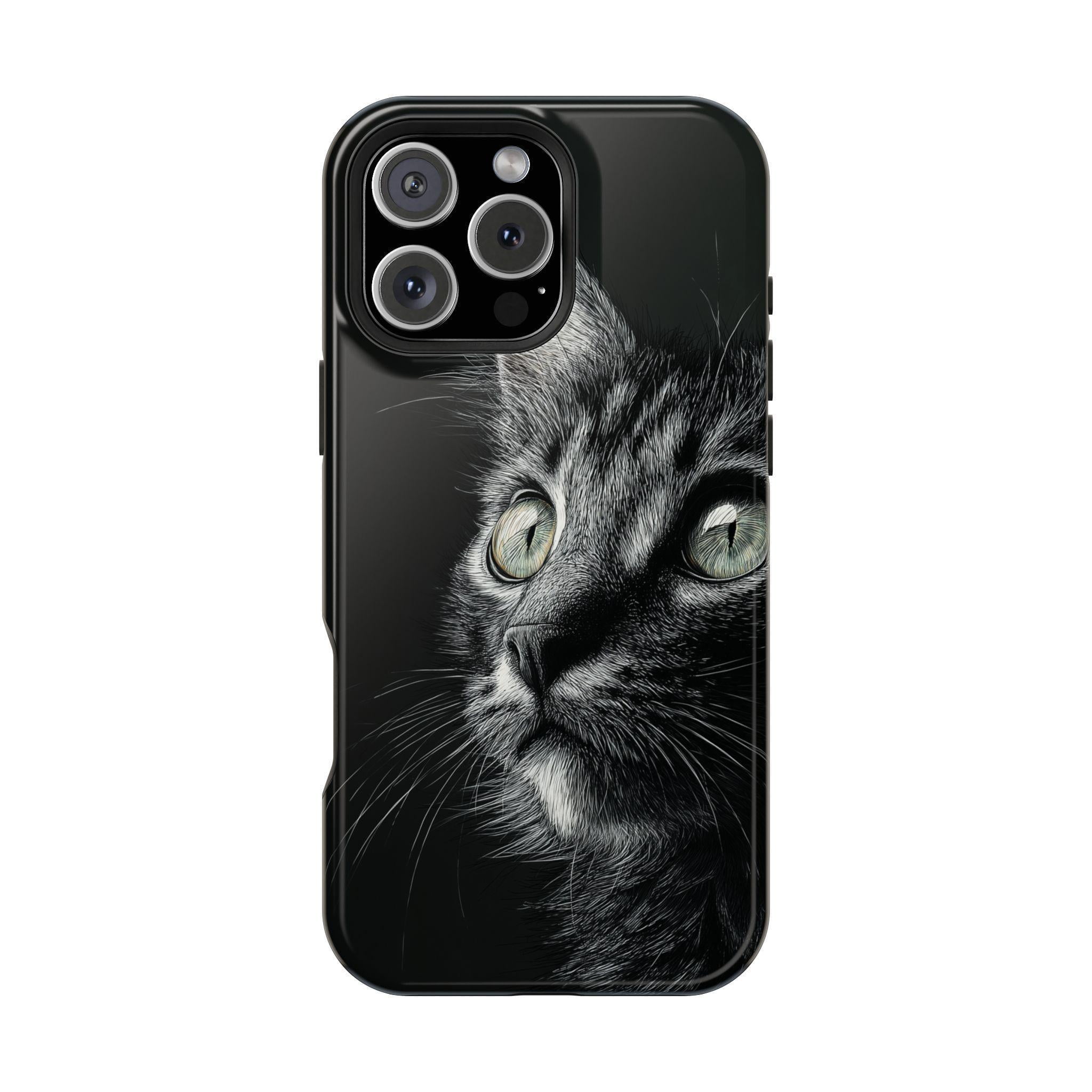 Gray Cat Green Eyes Monochrome Minimal Pet Portrait Phone Case with ...