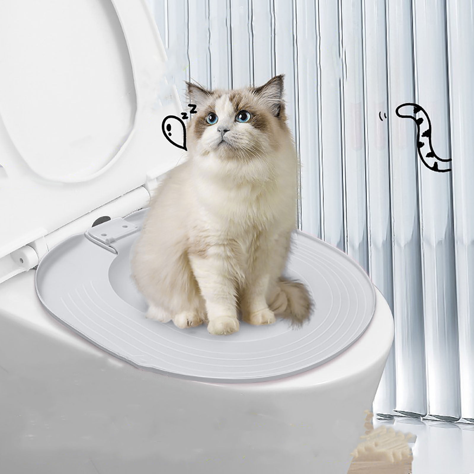 Gray Cat Toilet Training Seat - Reusable Litter Box Converter with Anti ...