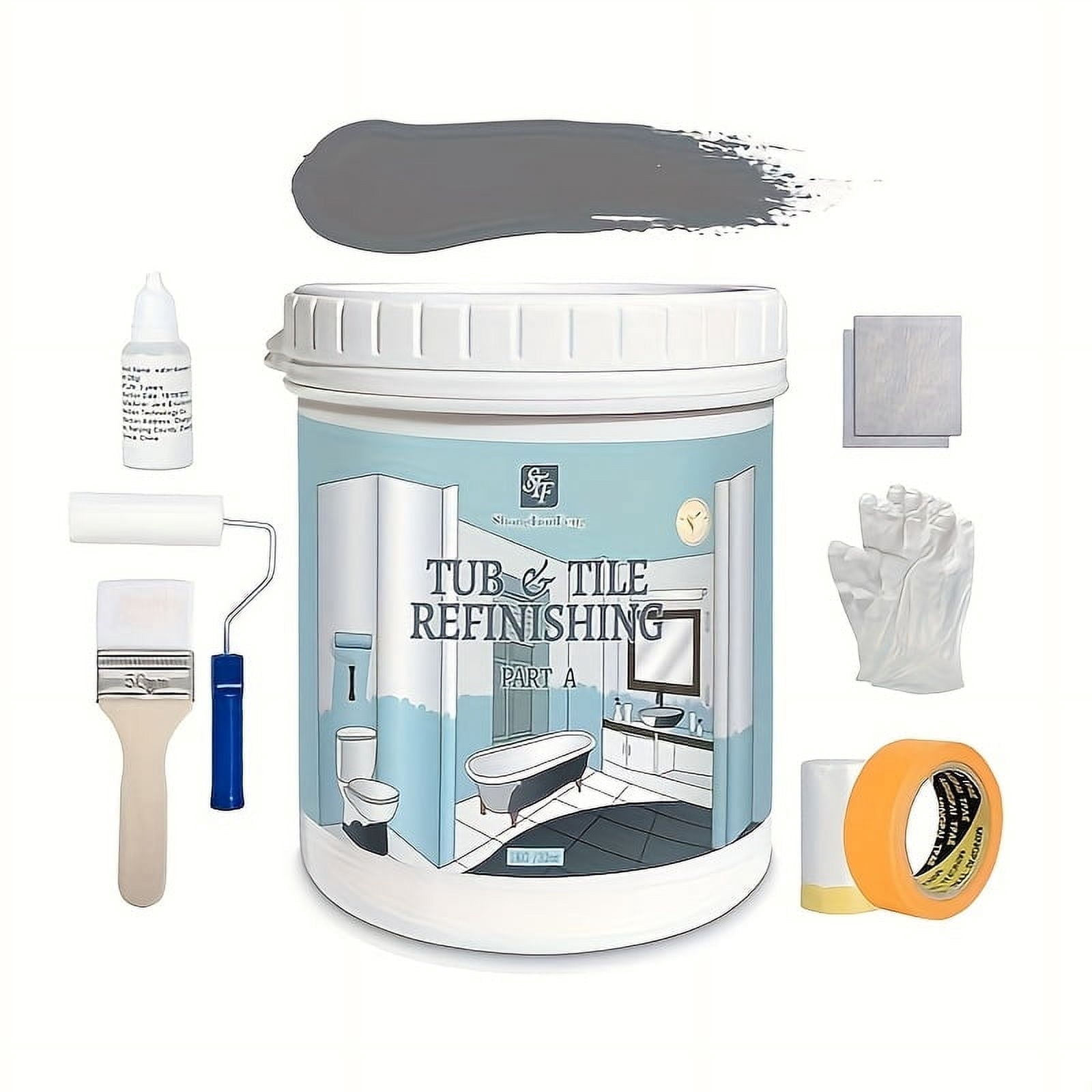 Gray Ceramic tub and tile Paint Refinishing Kit Bathtub Bathroom wall ...