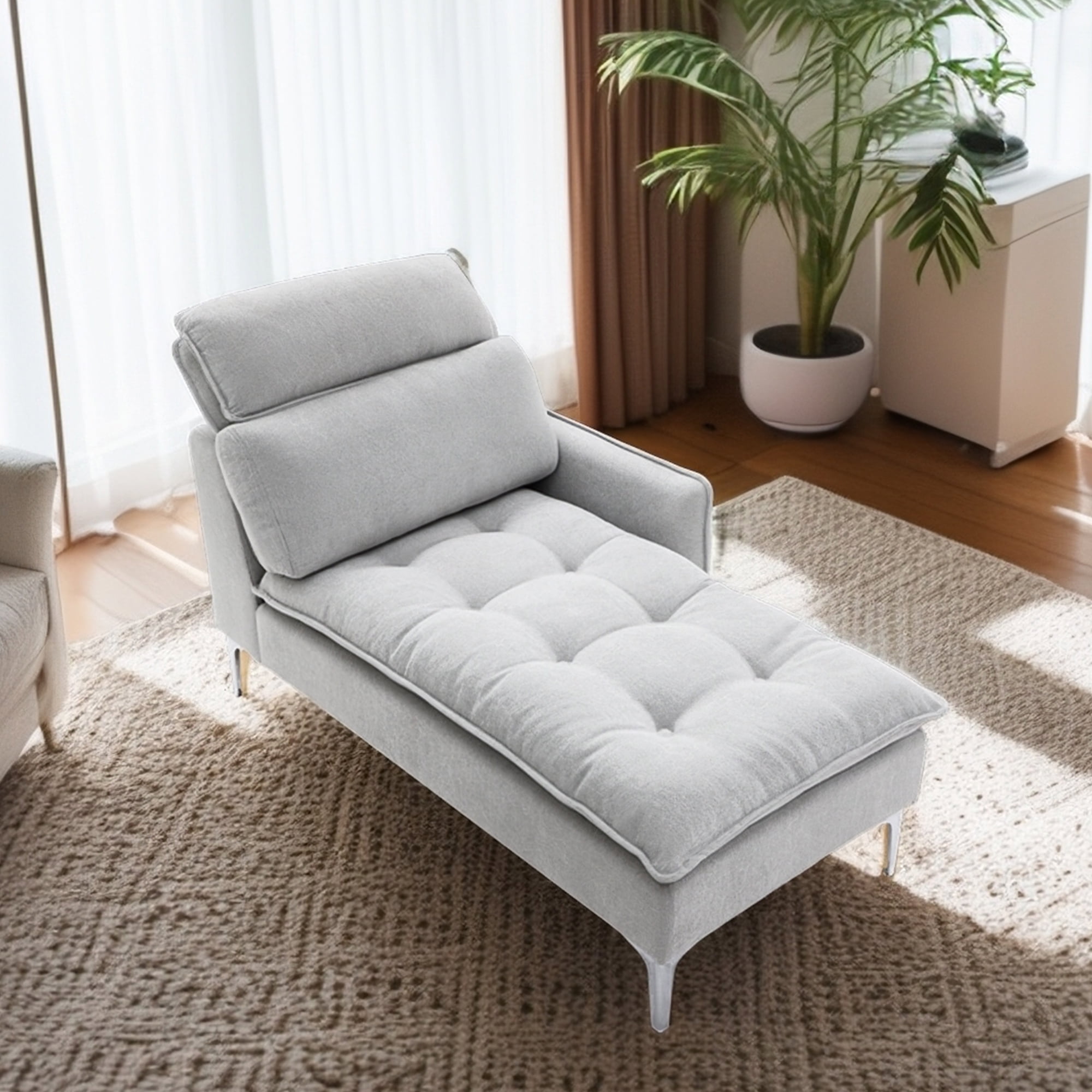 Gray Chaise Lounge Upholstered Chair，Upholstered Lounge Chair with Left ...