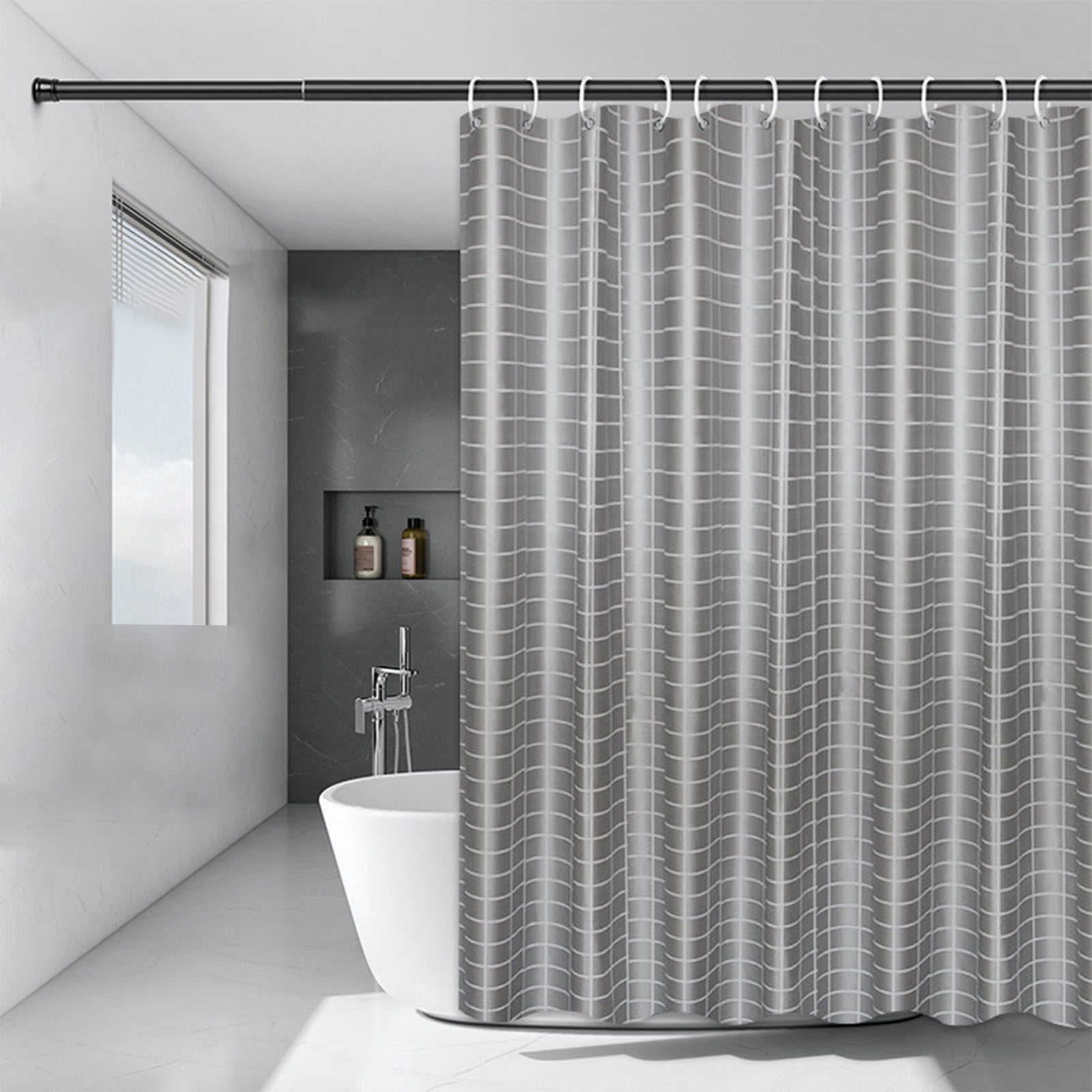 Gray Checkered Waterproof Shower Curtain 180x200cm Polyester Fabric ...