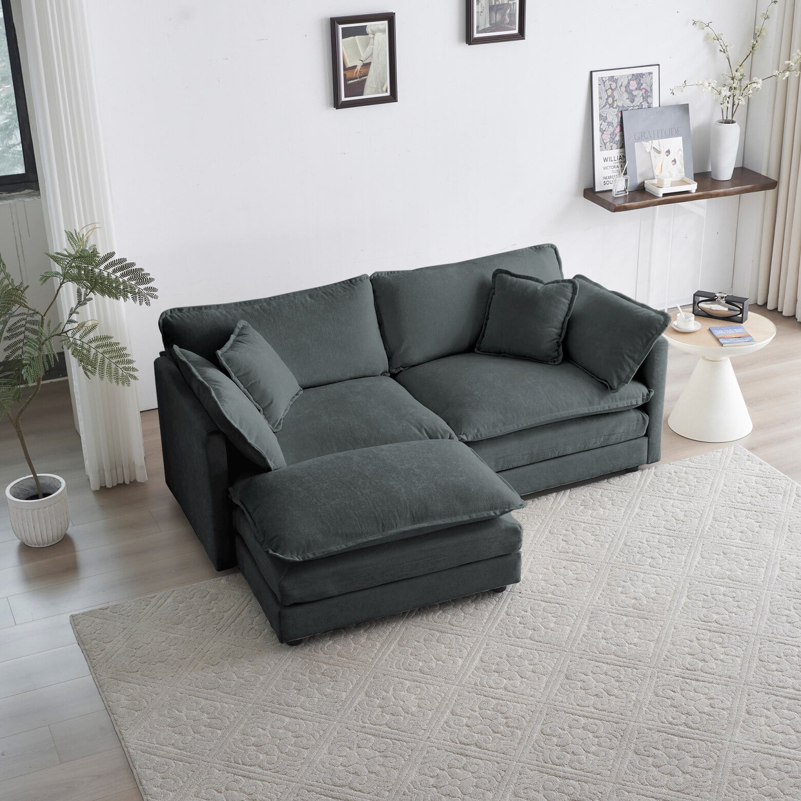 Gray Chenille Modular Sectional Sofa with Ottoman - Compact L-Shaped ...