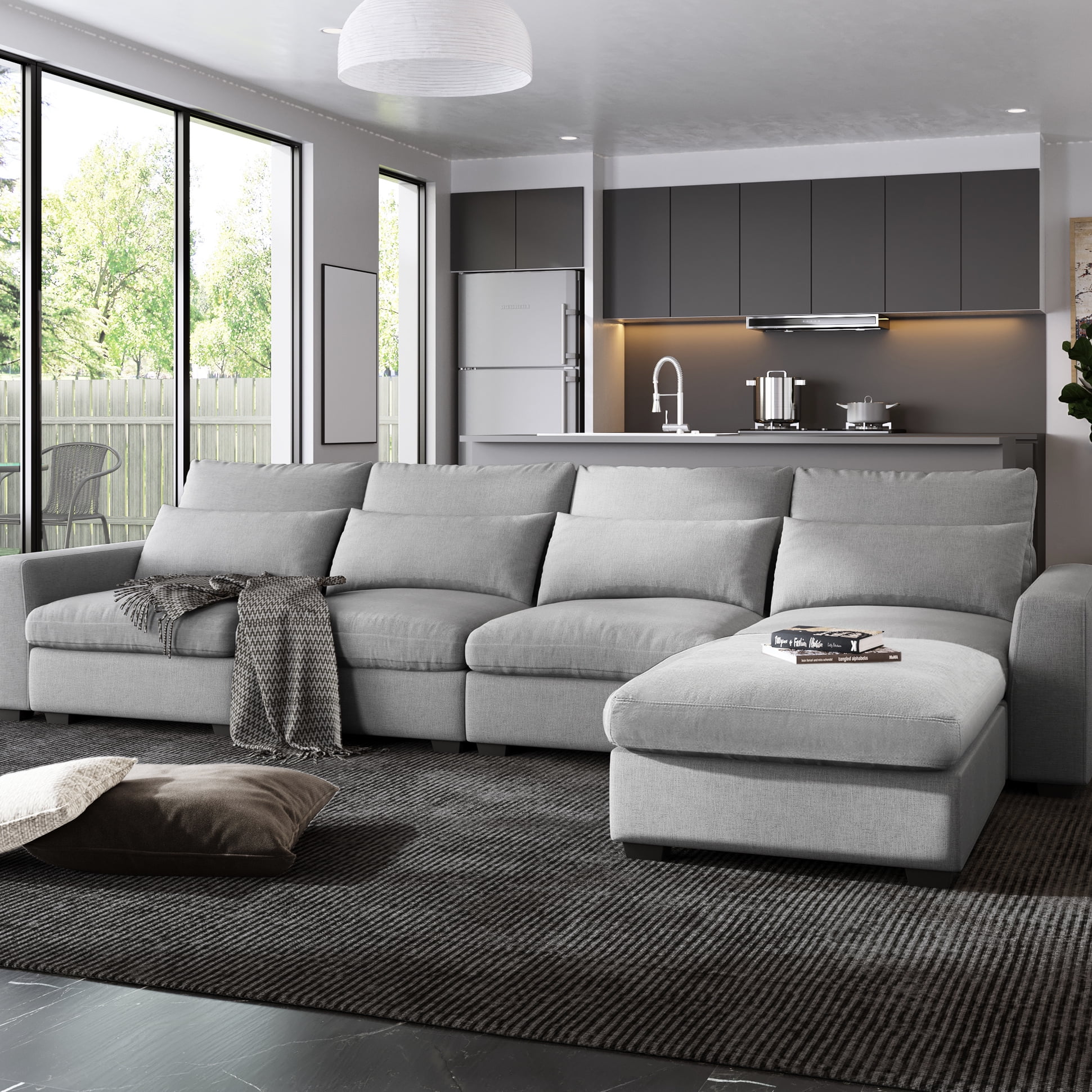Gray Chenille Sectional With Reversible Chaise And 220 Pounds Capacity ...