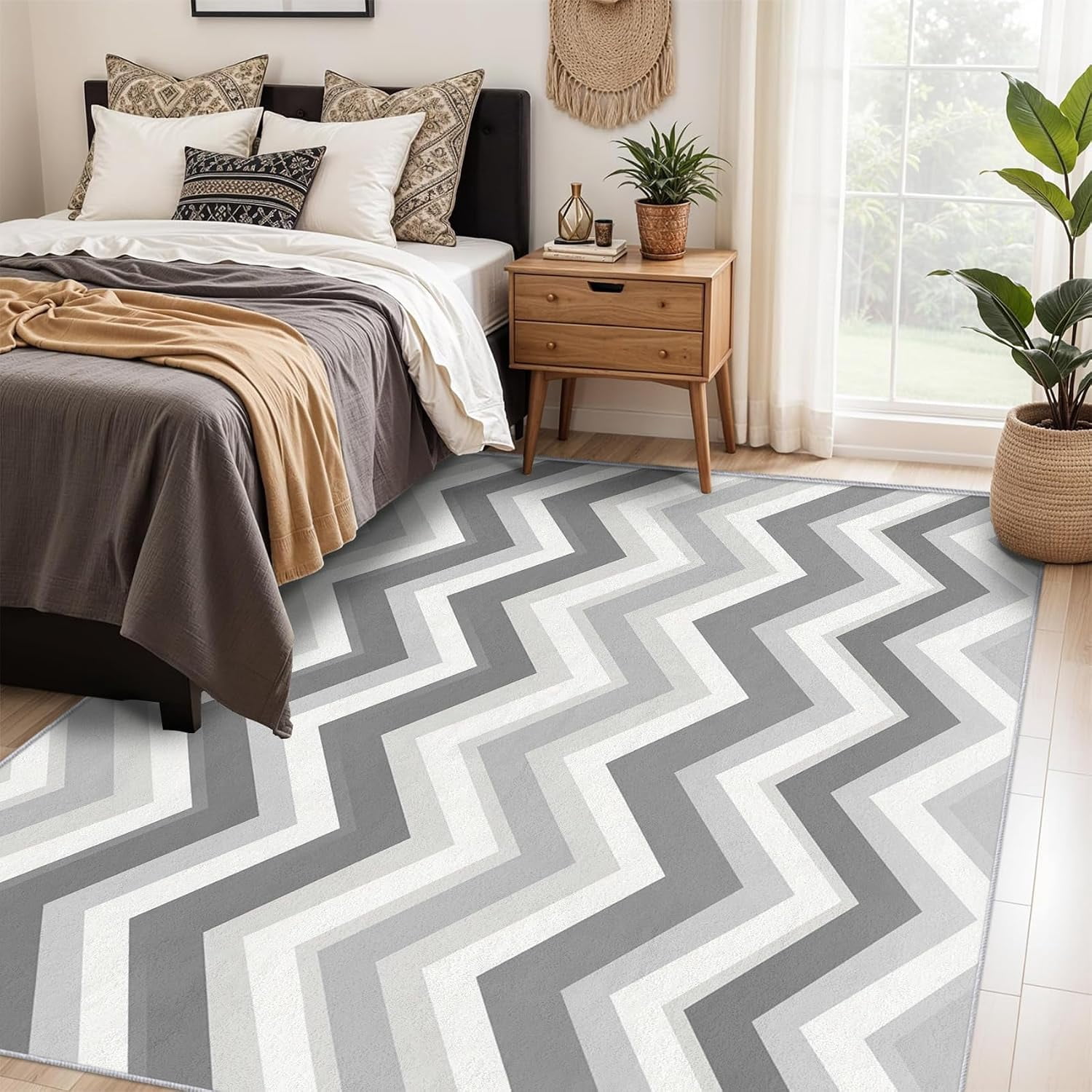 Gray Chevron Area Rugs, Herringbone Zigzag Carpet, Washable Non Slip ...