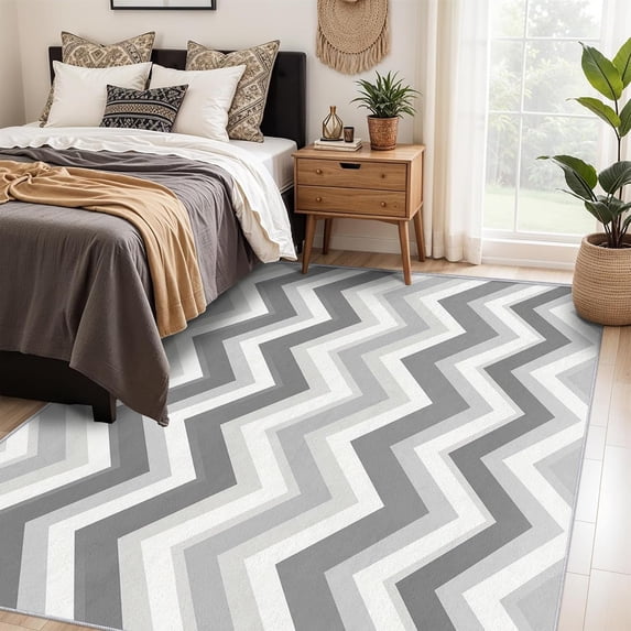 Gray Chevron Area Rugs, Herringbone Zigzag Carpet, Washable Non Slip ...