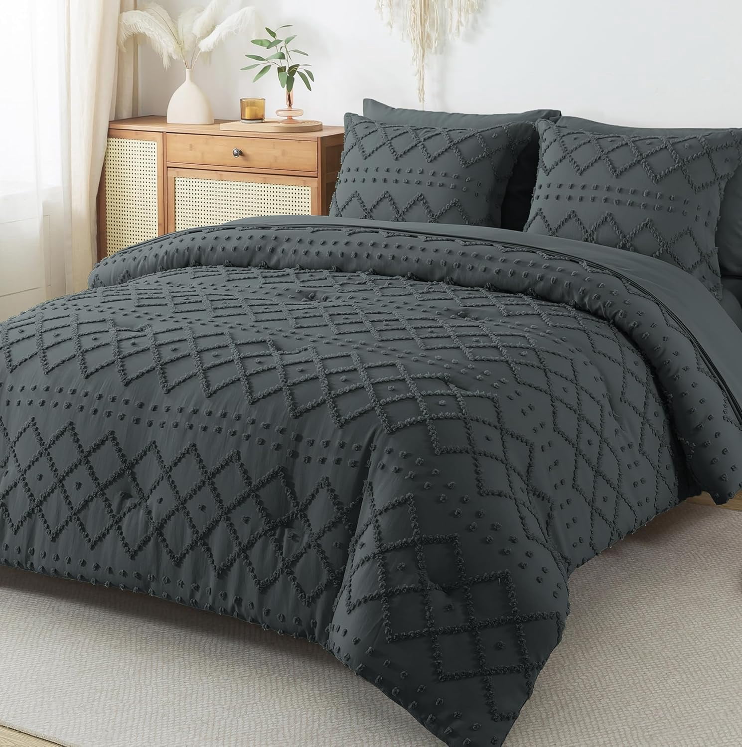 Gray Chevron Tufted Comforter Set with Sheets - 7 Piece Queen Bed in a ...