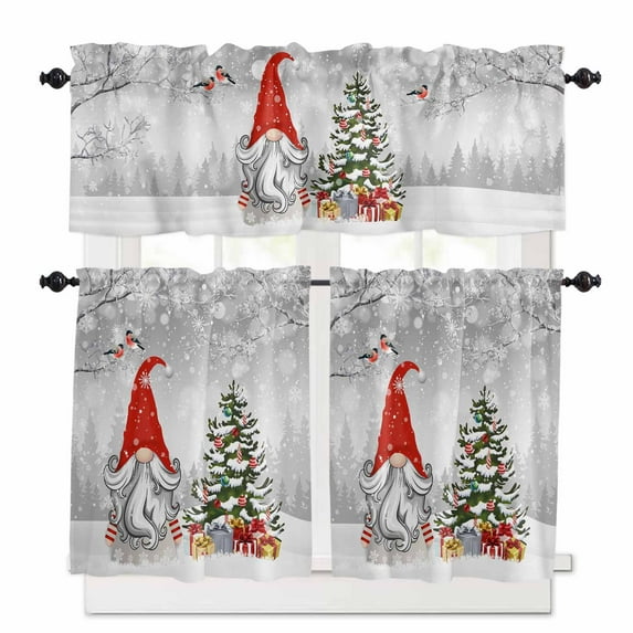 Gray Christmas Kitchen Curtains Valances and Tiers Set of 3 Dwarf ...