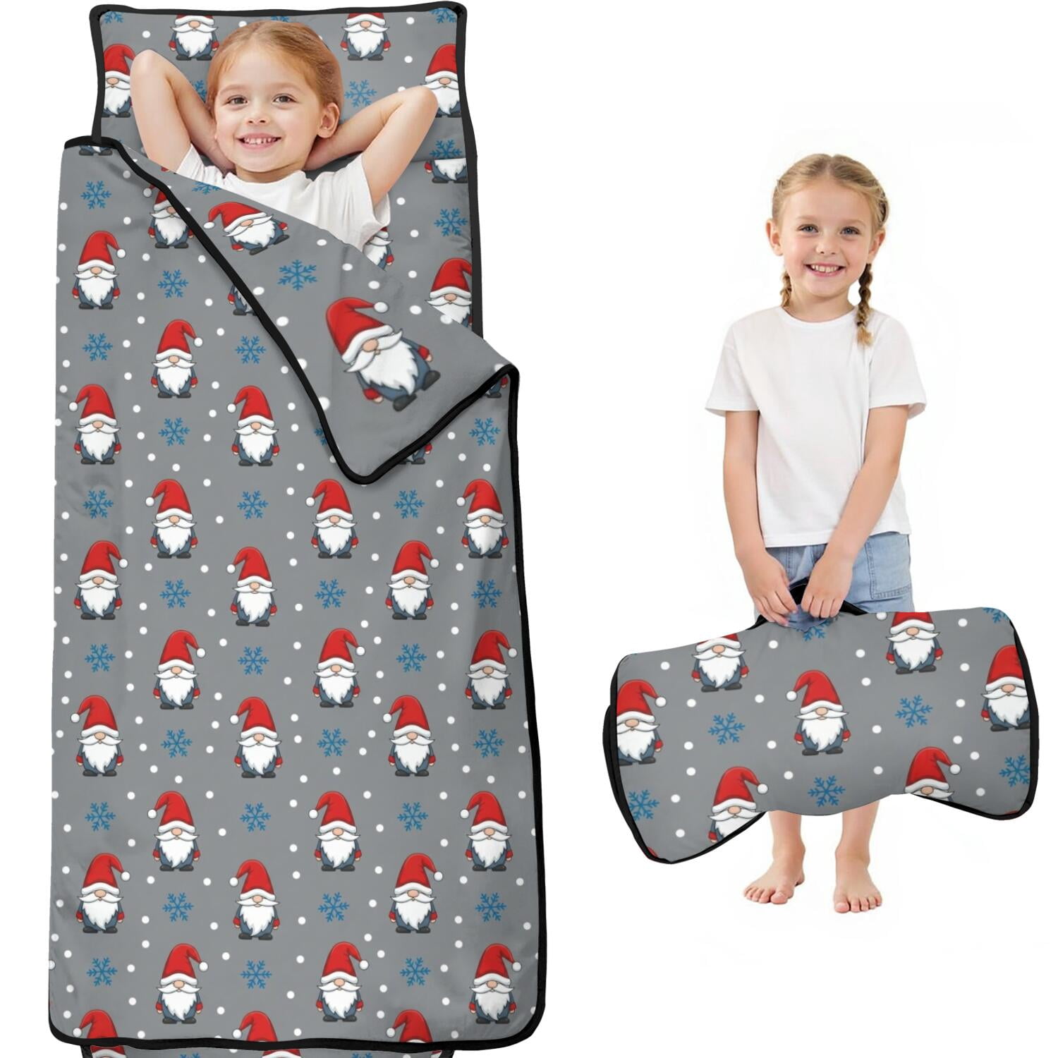 Gray Christmas Santa Pattern Kids Nap Mat, Preschool Sleeping Pad with ...