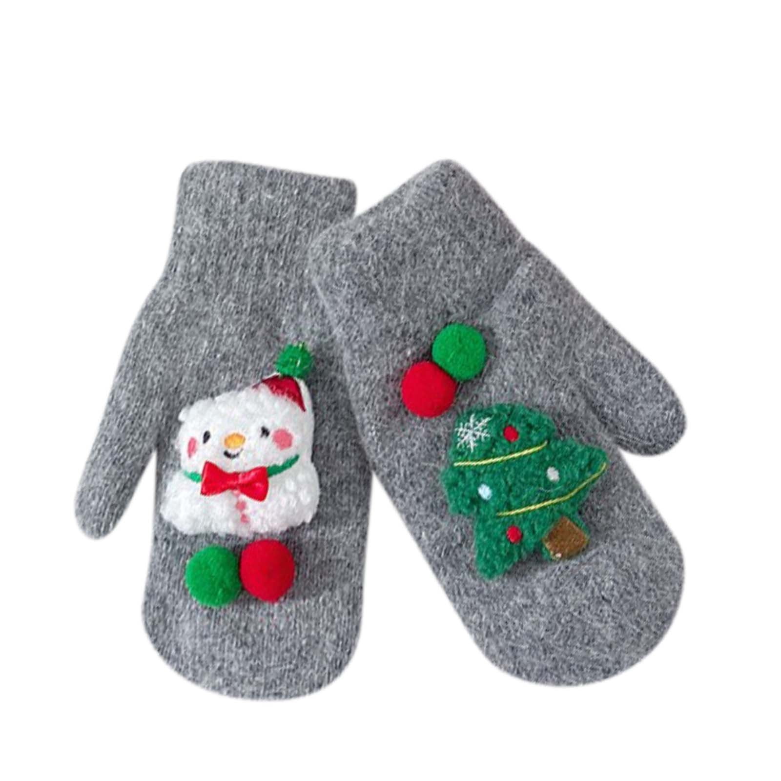 Gray Christmas Themed Cartoon Pattern Adult Gloves For Cold Weather ...