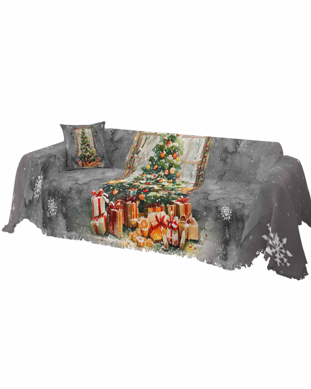Gray Christmas Tree Sofa Covers for 3 Cushion, Washable Couch Cover for ...